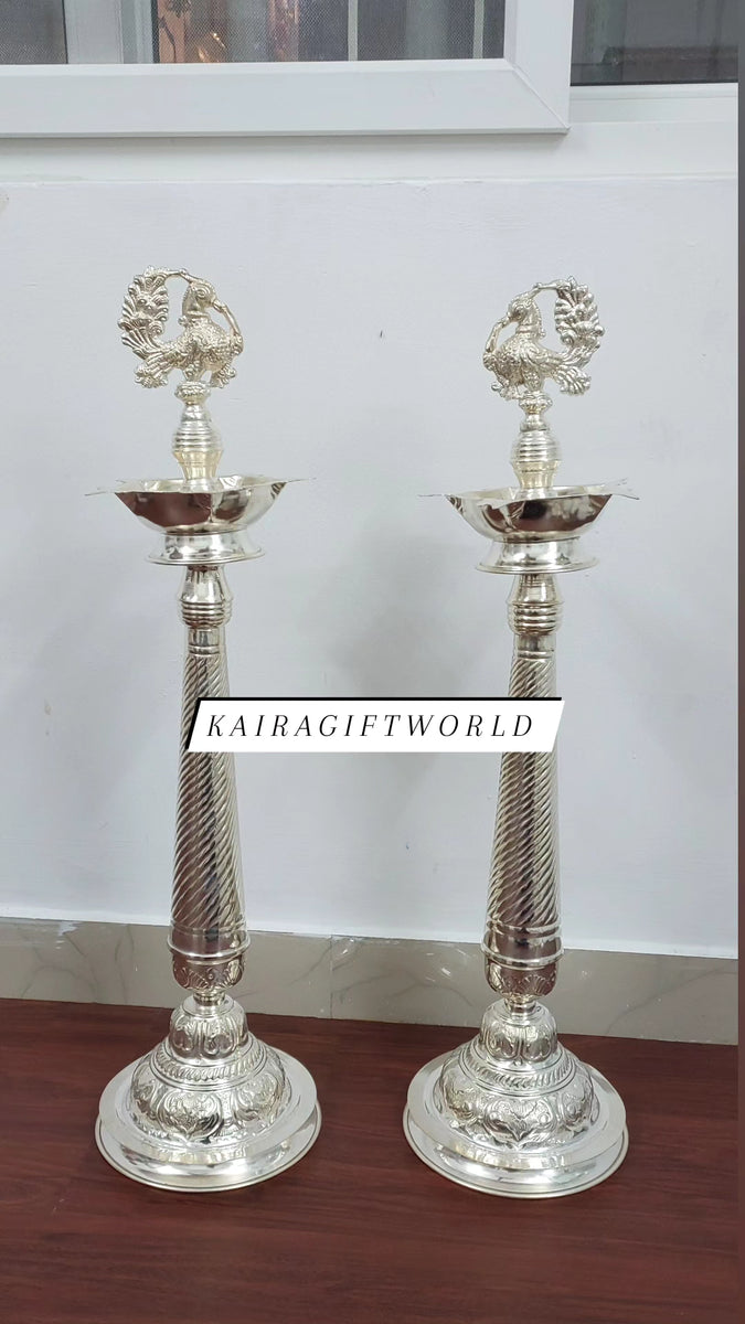 German Silver Diya - 30 inches – KairaGiftWorld